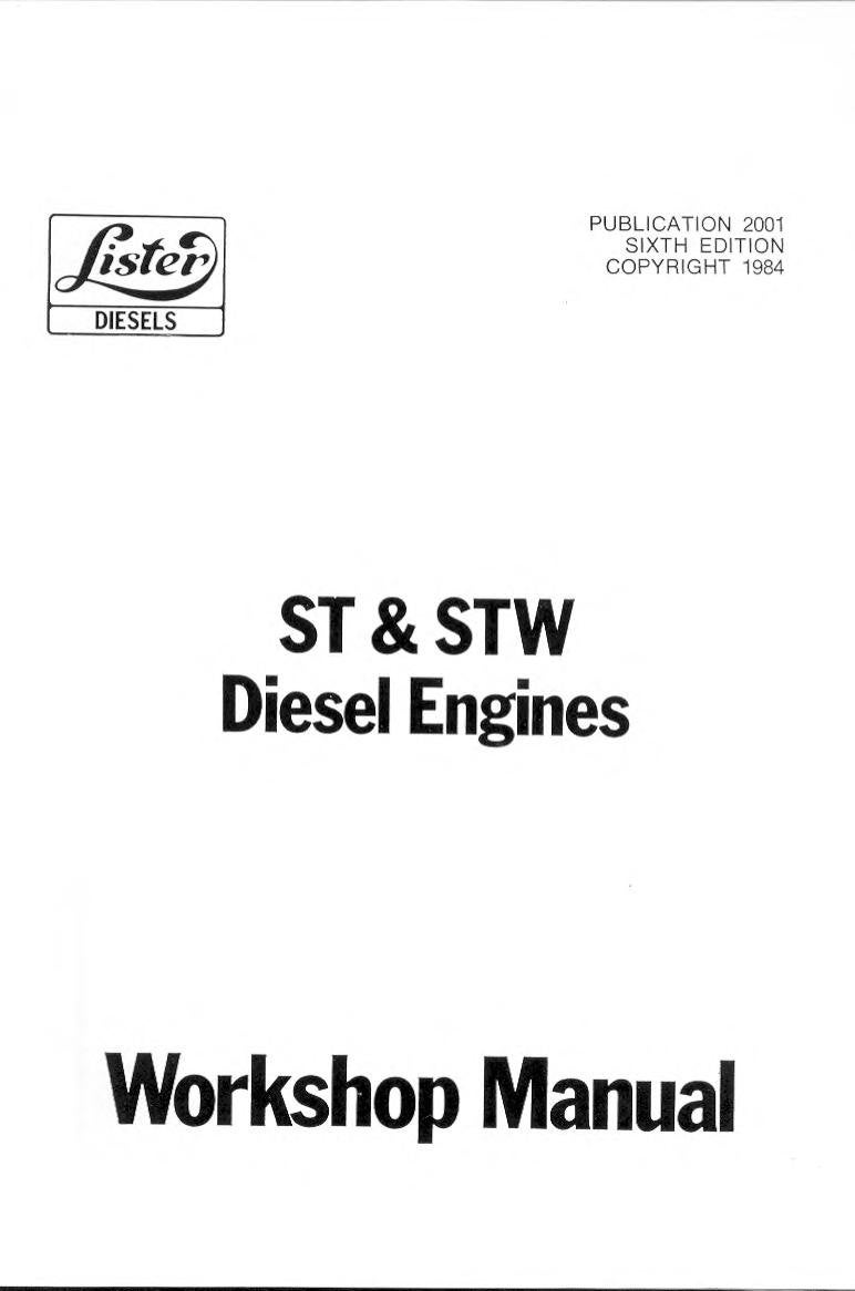 Lister ST & STW Diesel Engines Manual Workshop Service Maintenance PDF ...