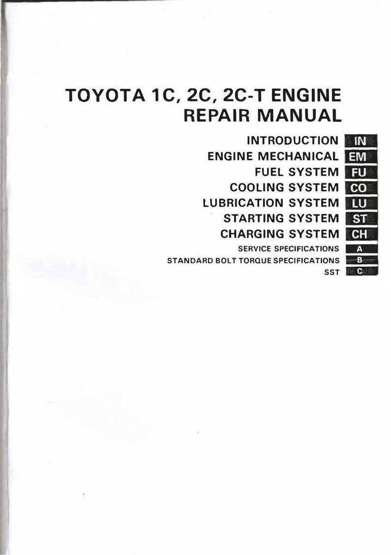 Toyota 1C, 2C, 2C-T Diesel Engine Repair Manual PDF - Etsy