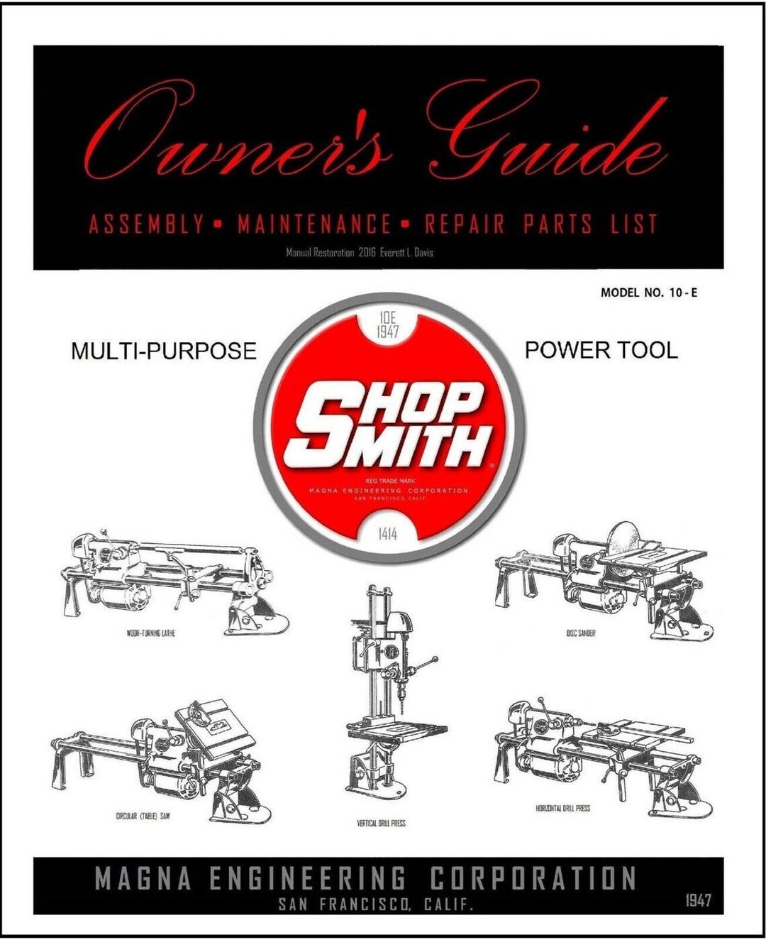 Magna / Shopsmith Model 10-E/ER Owners Manual Guide PDF 2016 - Etsy