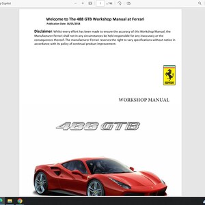 Workshop Manual Ferrari 488 GTB PDF Repair Shop Manual - Etsy