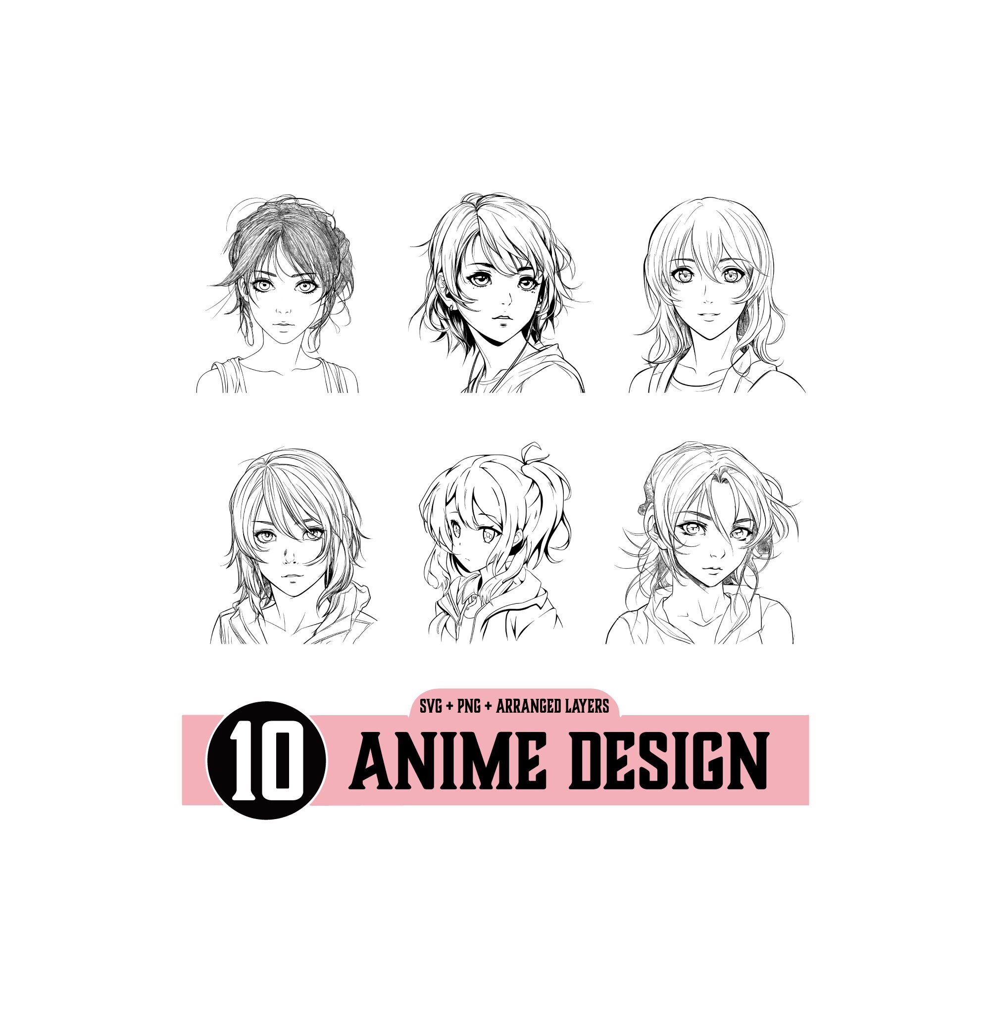 10 Anime Svg Bundle Manga Svg Girl Anime Draw Anime Svg - Etsy