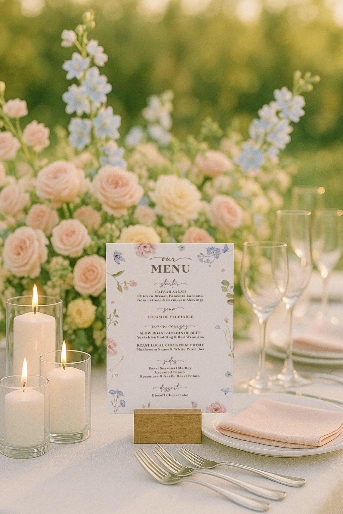 Pastel Wildflower Wedding Menu | A5 Wedding Menu Card | Botanical ...
