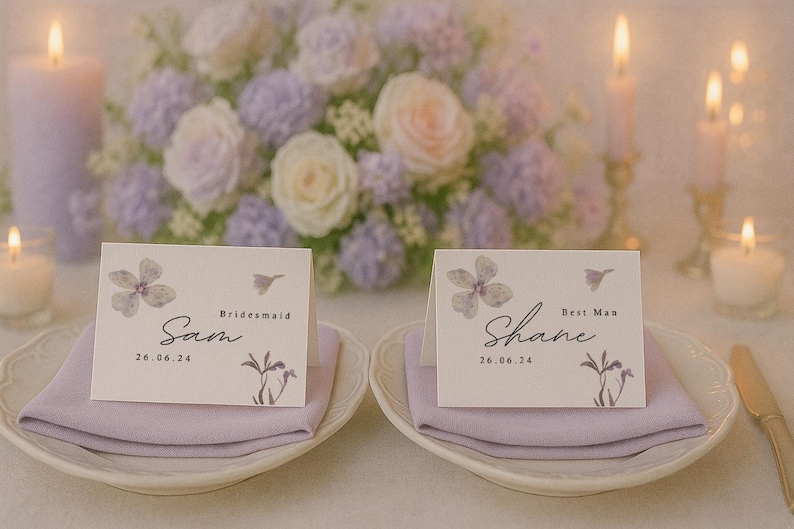 Floral Wedding Place Cards – Lilac Linen, Personalized Name Tags - Etsy