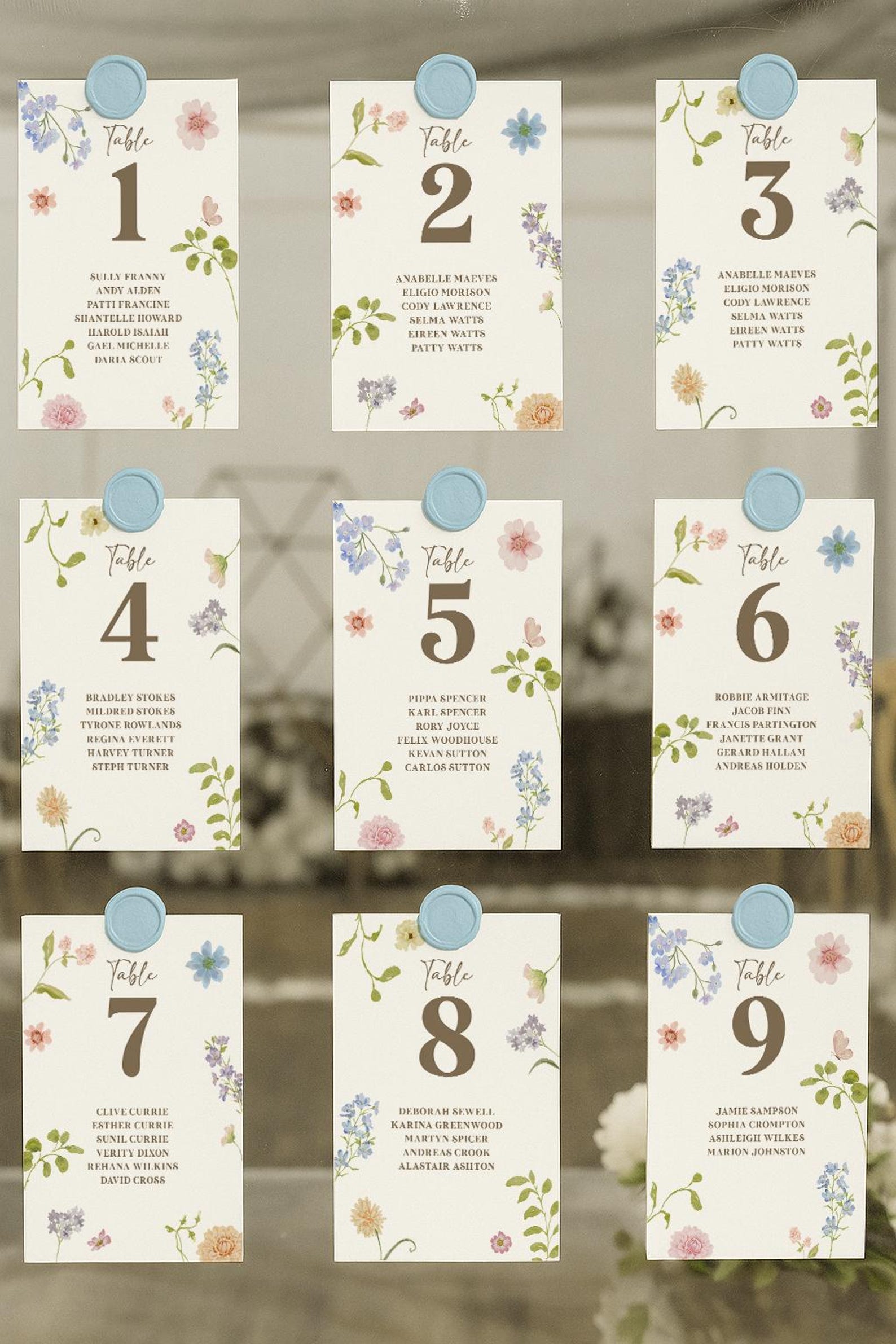 Floral Garden Table Number Seating Plan | Wildflower Wedding Table ...