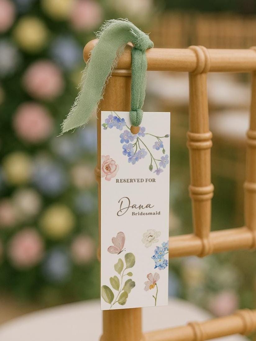Personalised Name Chair Tags for Wedding – Row Reserve Aisle Seat Signs ...