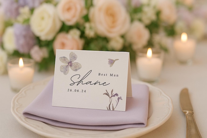 Floral Wedding Place Cards – Lilac Linen, Personalized Name Tags - Etsy