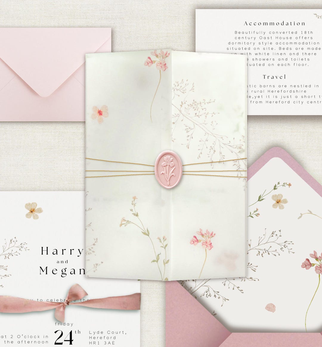Blush Wildflower Wedding Invitation Suite | Floral Stationery Card ...