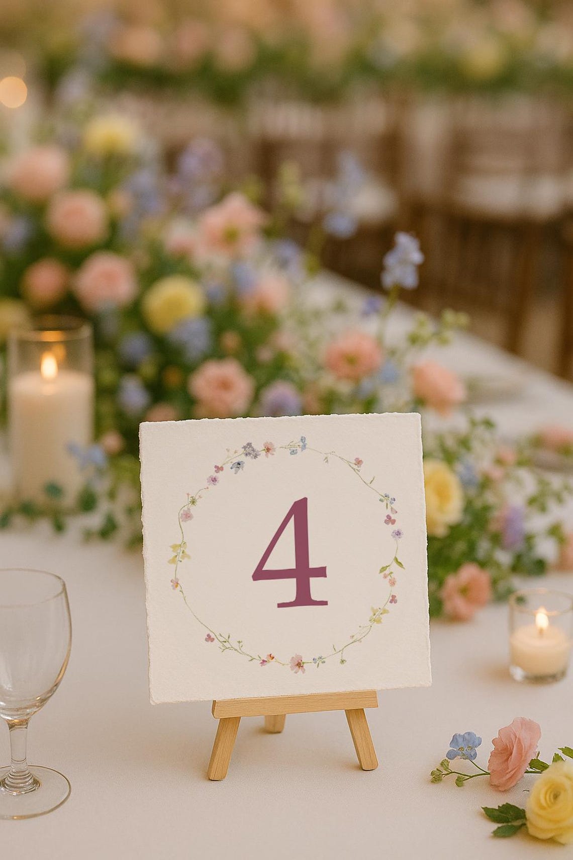Pastel Meadow Wedding Table Numbers – Deckled Edge Floral Cards ...