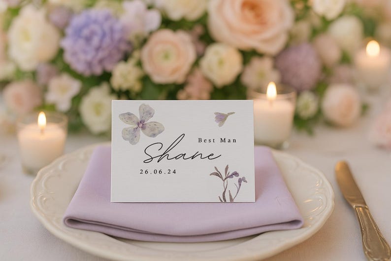 Floral Wedding Place Cards – Lilac Linen, Personalized Name Tags - Etsy