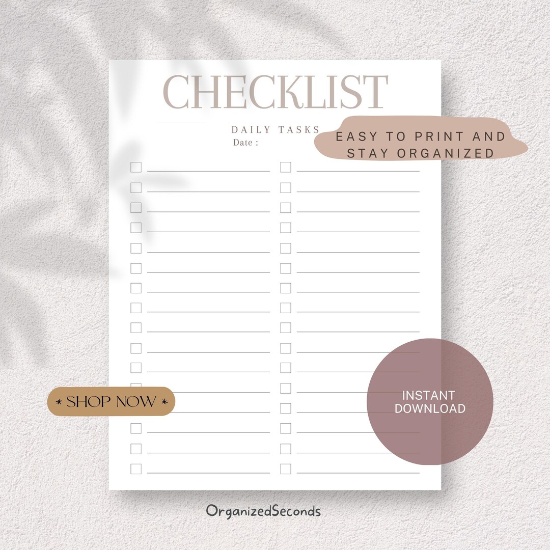 Daily Checklist Printable, Instant Download, Daily Schedule, Printable ...