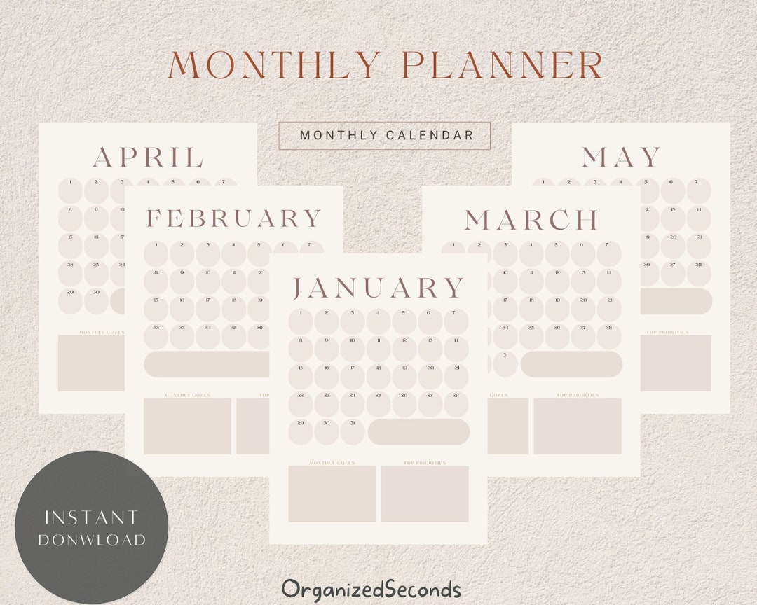 2024 Monthly Planner Printable Minimalist Monthly Calendar - Etsy