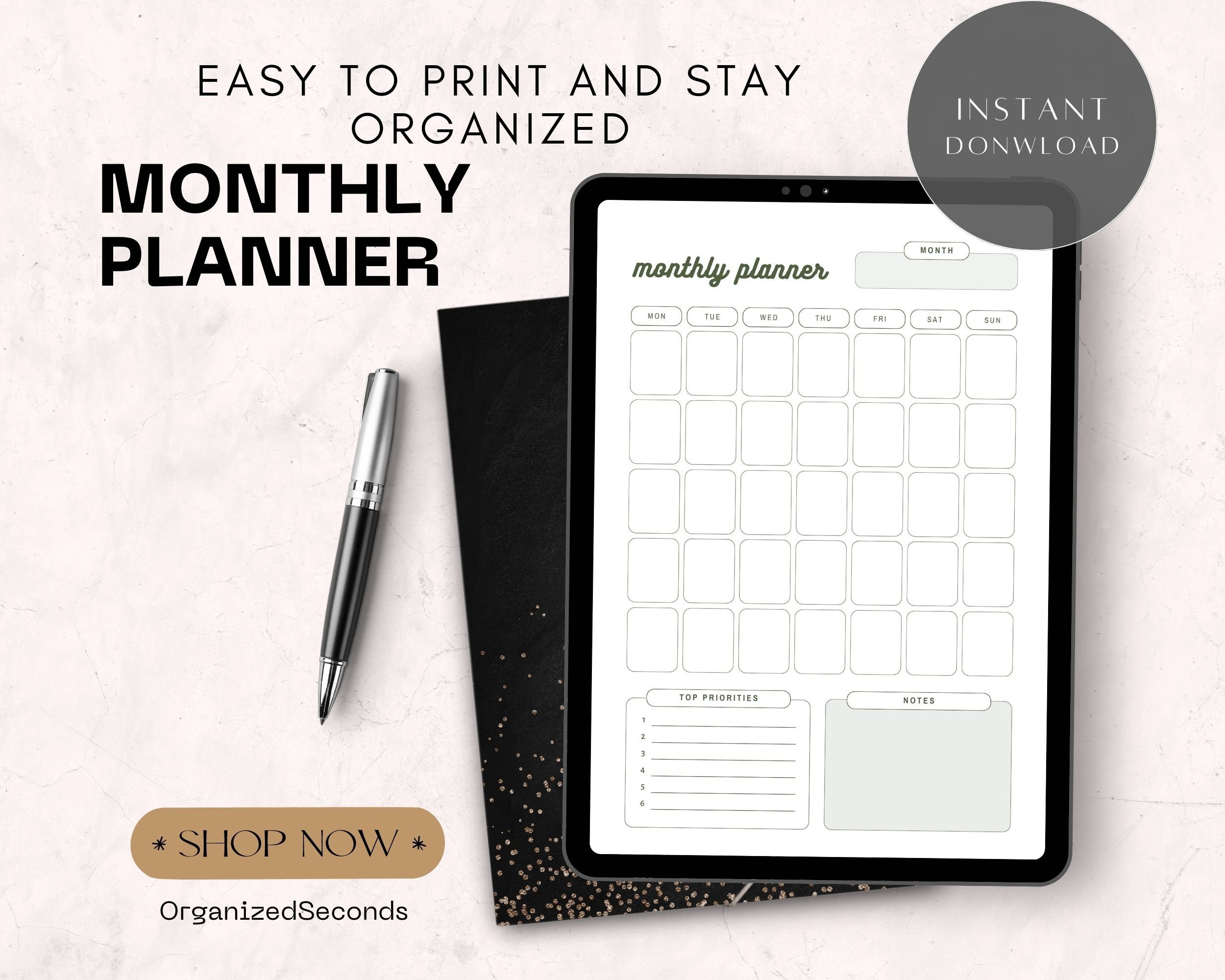 Undated Monthly Planner Printable Monthly Organizer - Etsy