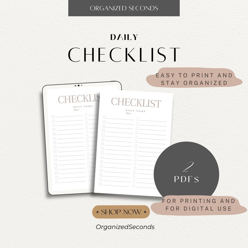 Daily Checklist Printable, Instant Download, Daily Schedule, Printable ...