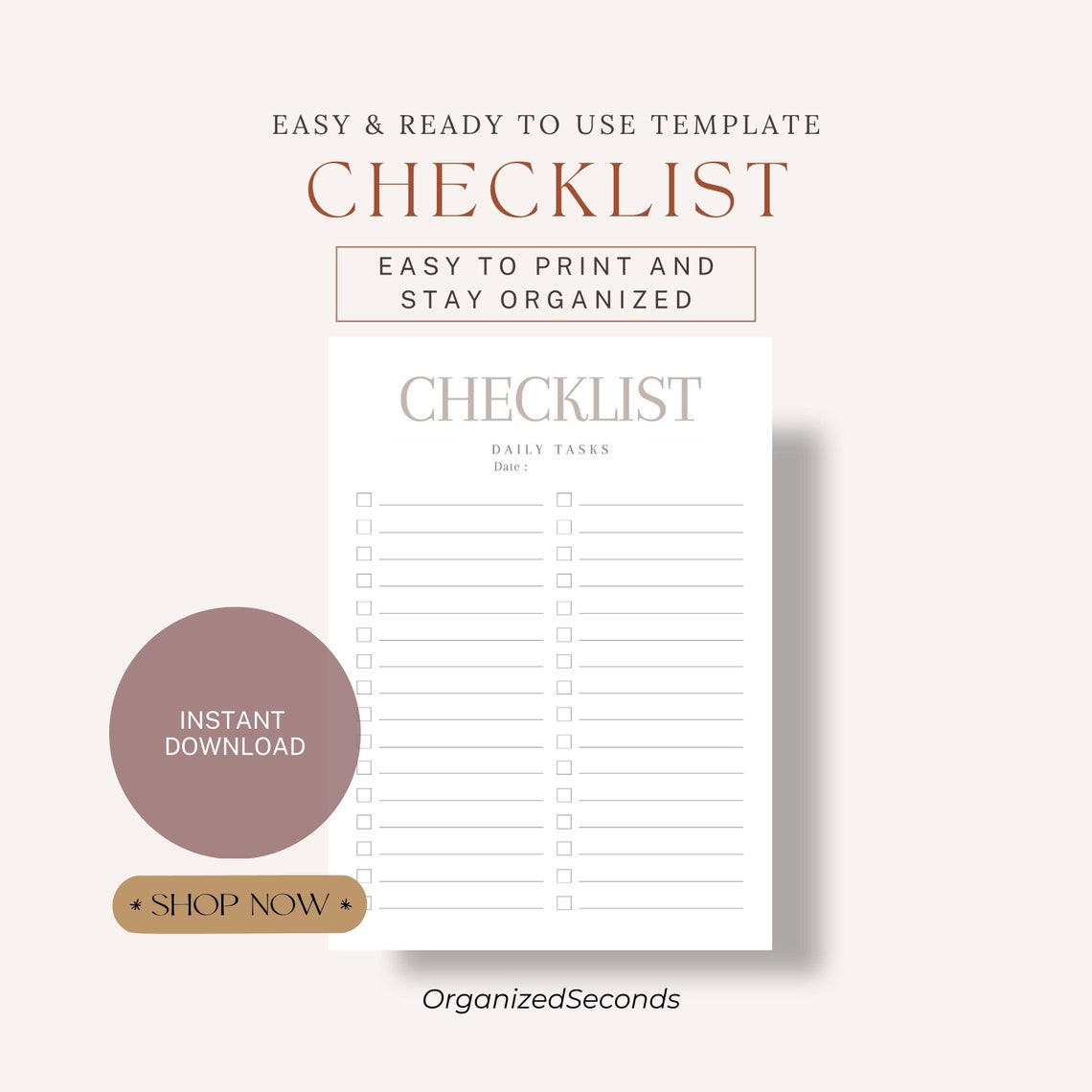 Daily Checklist Printable, Instant Download, Daily Schedule, Printable ...