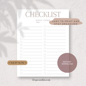 Daily Checklist Printable Instant Download Daily Schedule - Etsy