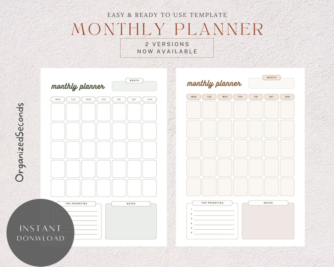 Simple Monthly Planner Printable Minimal Monthly Schedule - Etsy