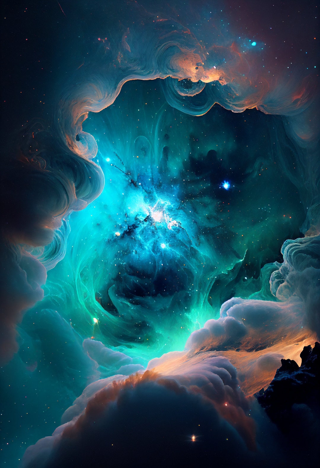 Aqua Space Nebula - Etsy