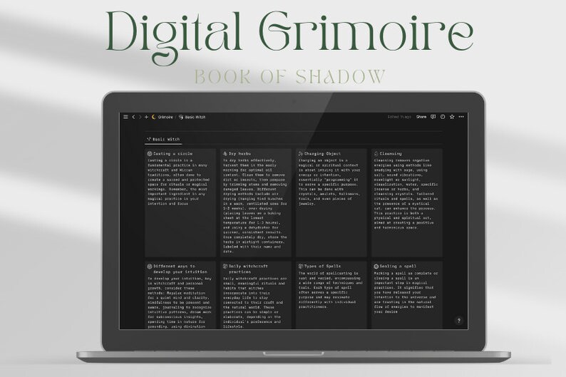 Witchy Book of Shadows Grimoire Dark Notion Templet Witchy Aesthetic Spell Book Witch Ideas ...