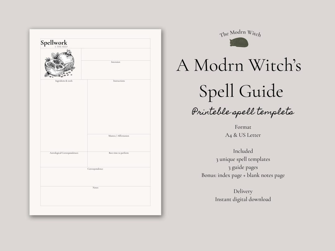 Modern Witch Spell Guide · Spell Templet · Digital File · Printable A4 ...