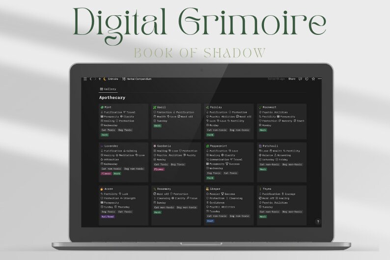 Witchy Book of Shadows Grimoire Dark Notion Templet Witchy Aesthetic Spell Book Witch Ideas ...