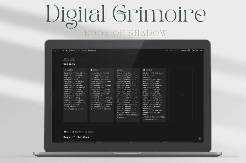 Witchy Book of Shadows Grimoire Dark Notion Templet Witchy Aesthetic Spell Book Witch Ideas ...