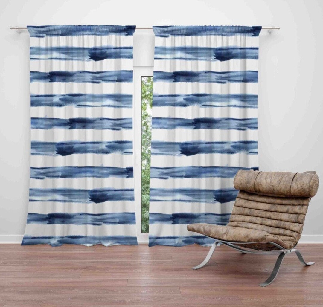 Navy Blue Sea Design Curtains, Custom Size Curtains for Mariners, Cafe ...