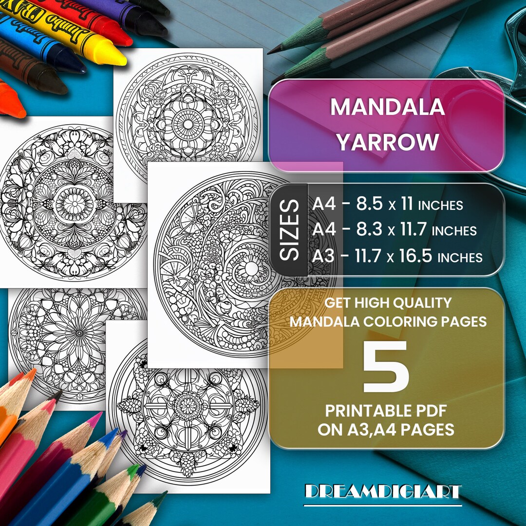 Mandala Yarrow coloring page all age coloring page Mandala art - Etsy ...
