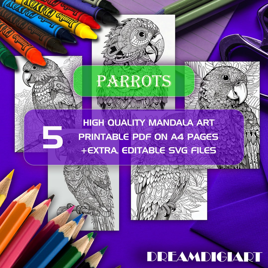 Parrots Mandala Creature Coloring Page All Age Coloring Page - Etsy UK