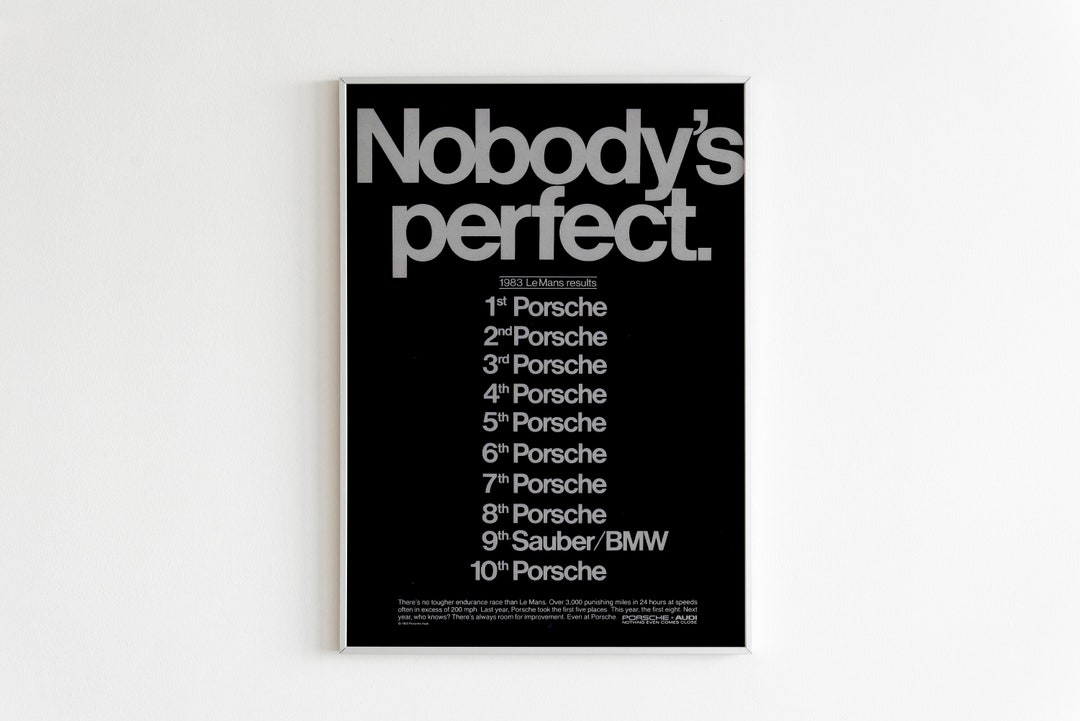 Porsche nobody's Perfect Advertisement Poster - Etsy Israel