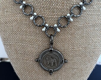 Necklace Bulldog Coin Medallion Pendant Beaded Themed Necklace Red ...