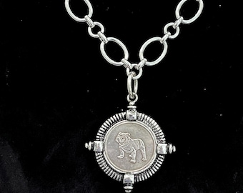 Necklace Bulldog Coin Medallion Pendant Beaded Themed Necklace Red ...