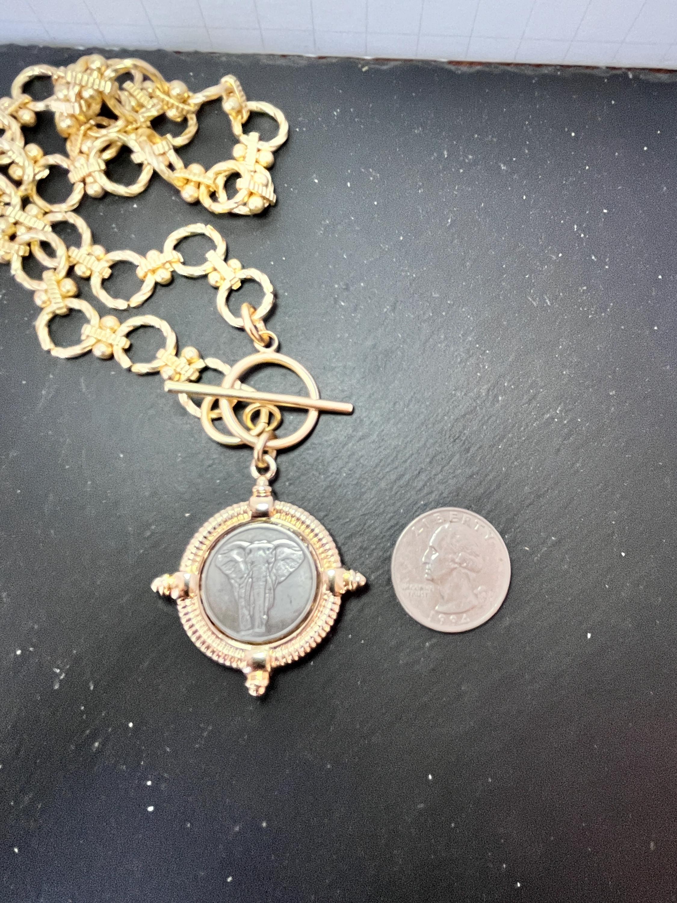 Necklace Elephant Medallion Coin With Gold Alloy Chain Toggle Closure ...