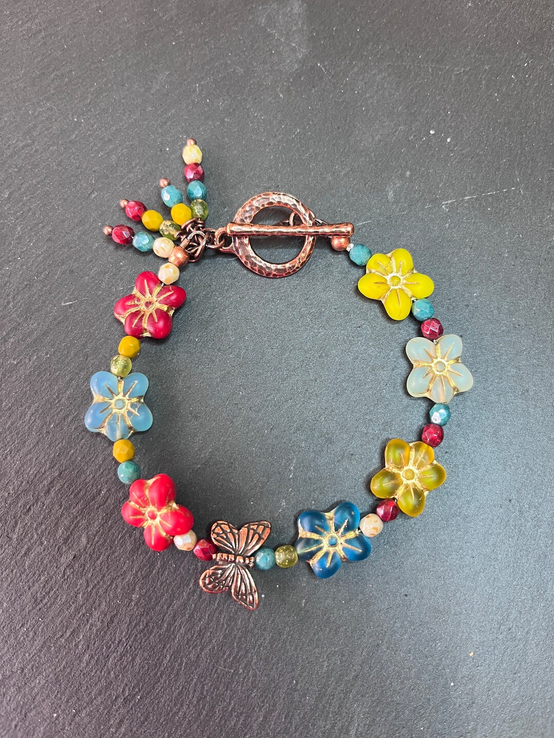 Bracelet Bead Flower Garden Spring Summer Single Strand Czech Bead ...