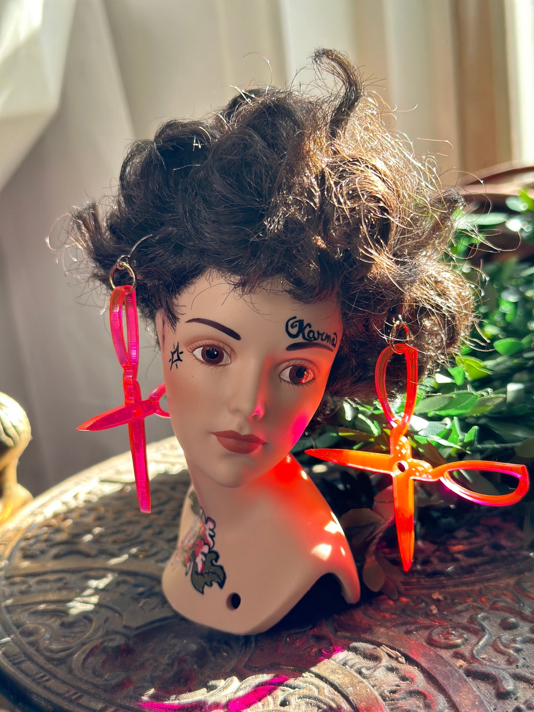 Fluorescent Neon Pink Scissors, Acrylic Earrings, Unique and Funky ...