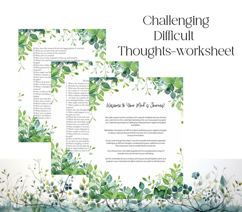 CBT Worksheet Cbt Challenging Difficult Thoughts Worksheet Cognitive ...