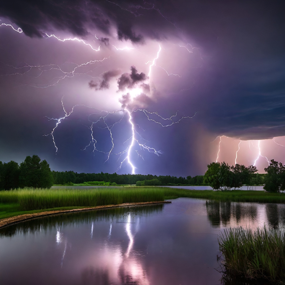 5 Digital Paintings of Thunderstorms Over Ponds_ai Generated - Etsy
