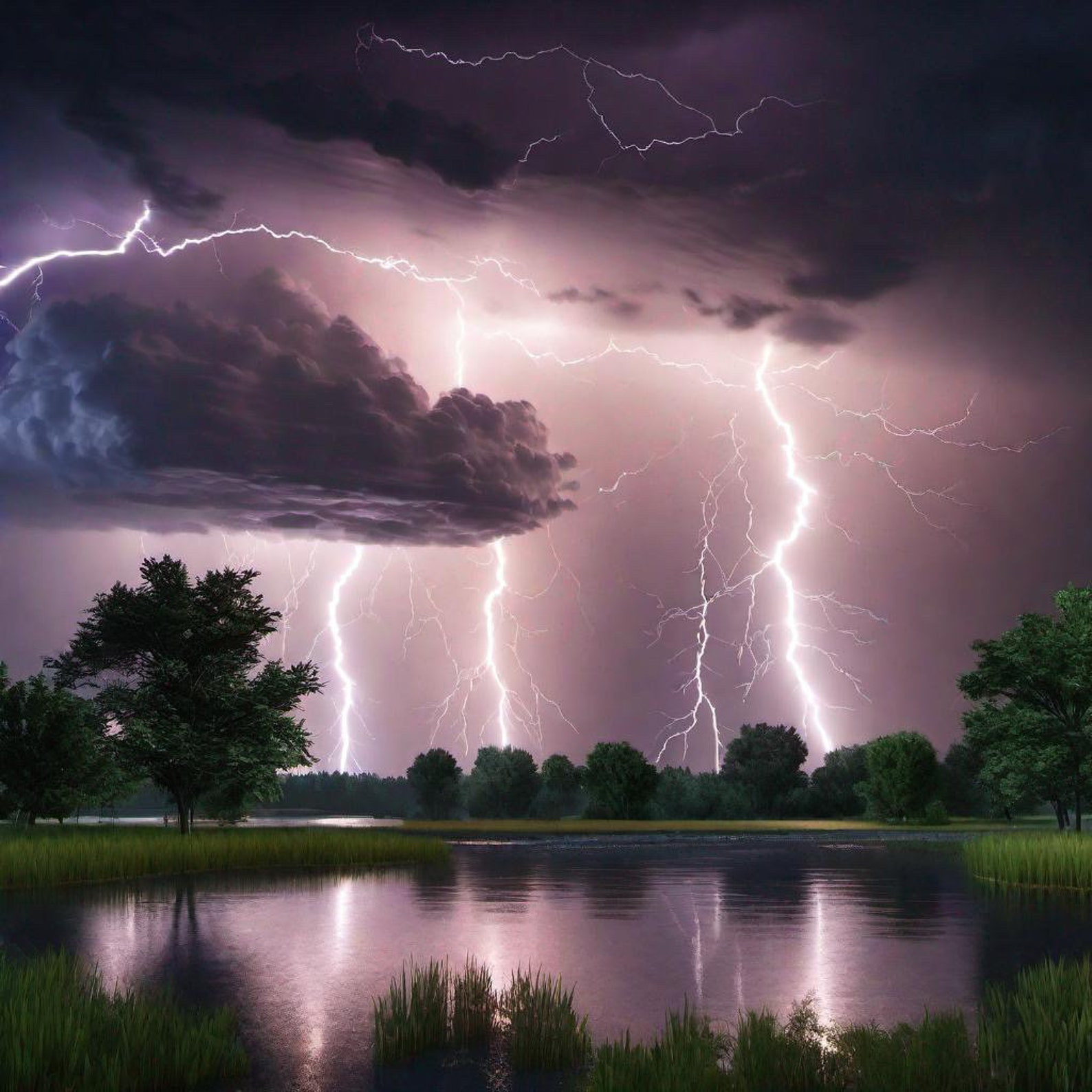 5 Digital Paintings of Thunderstorms Over Ponds_ai Generated - Etsy