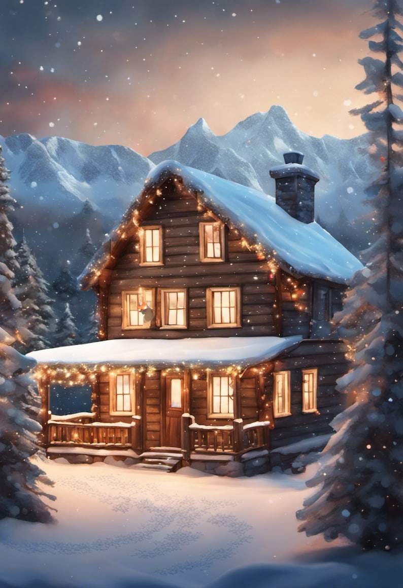 4 Digital Paintings of Christmas Cabins_ai Generated - Etsy