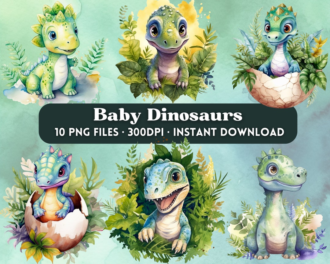 Baby Dinosaurs Clipart Bundle, 10 Pngs, Transparent Background ...