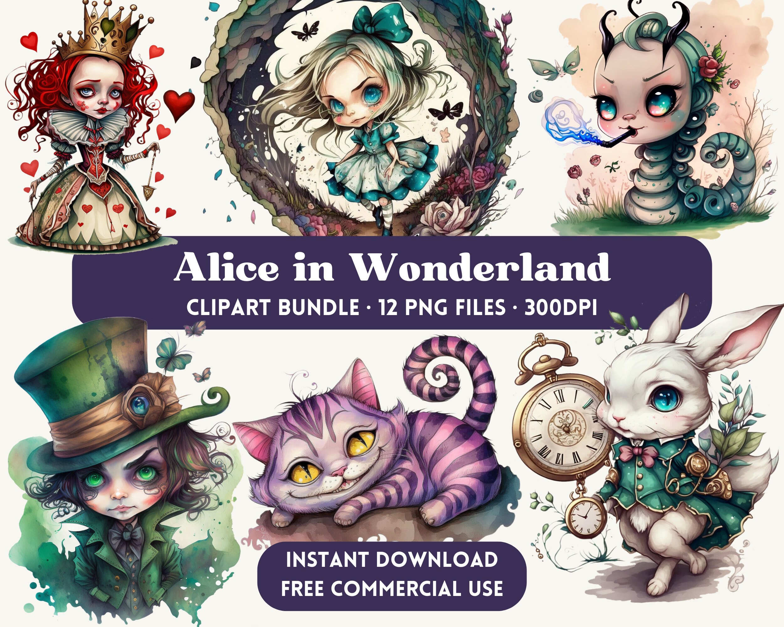 Alice in Wonderland Clipart Bundle 12 Pngs Transparent - Etsy