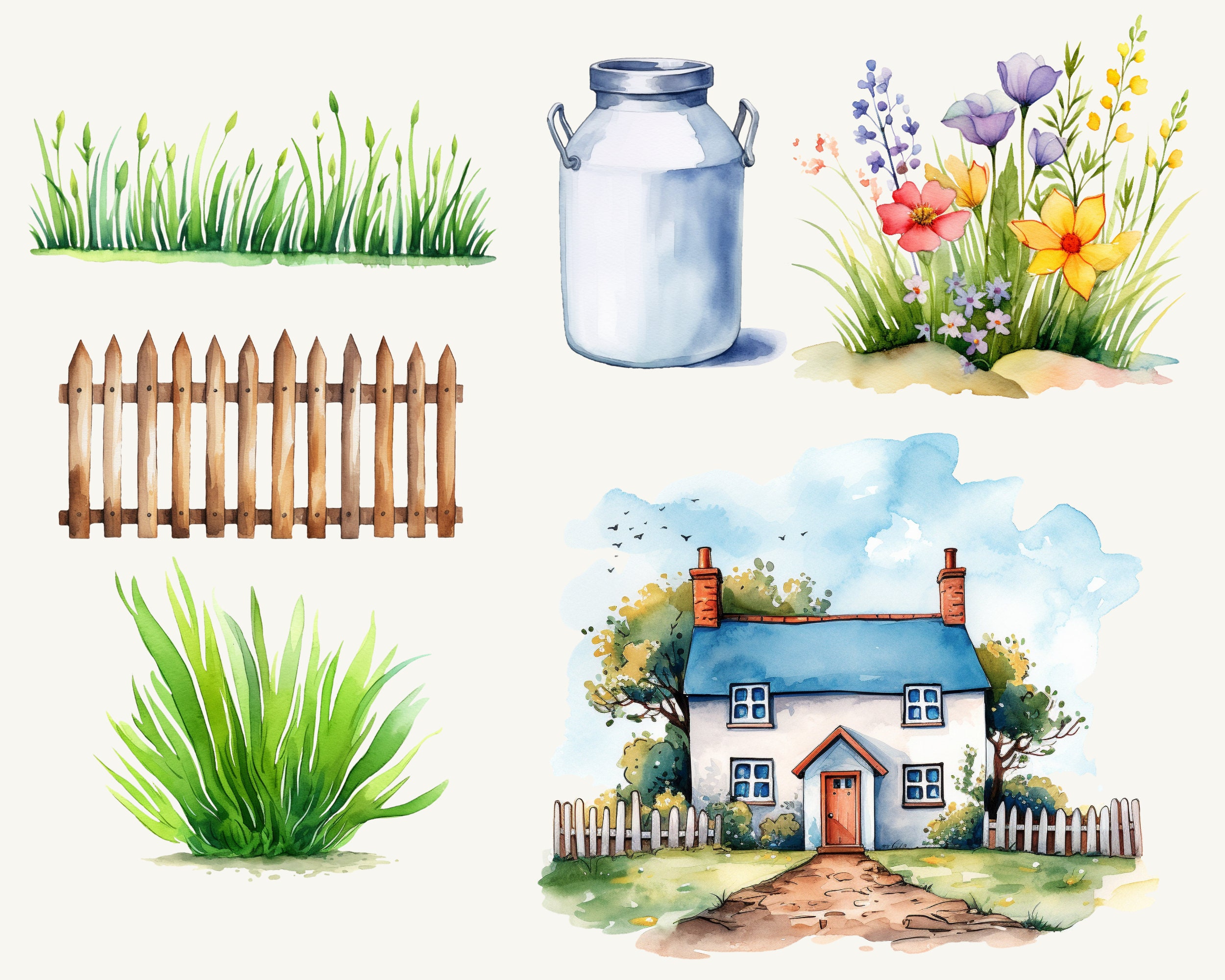 On the Farm Watercolor Clipart Bundle, 18 Pngs, Farm Animals, Kids ...