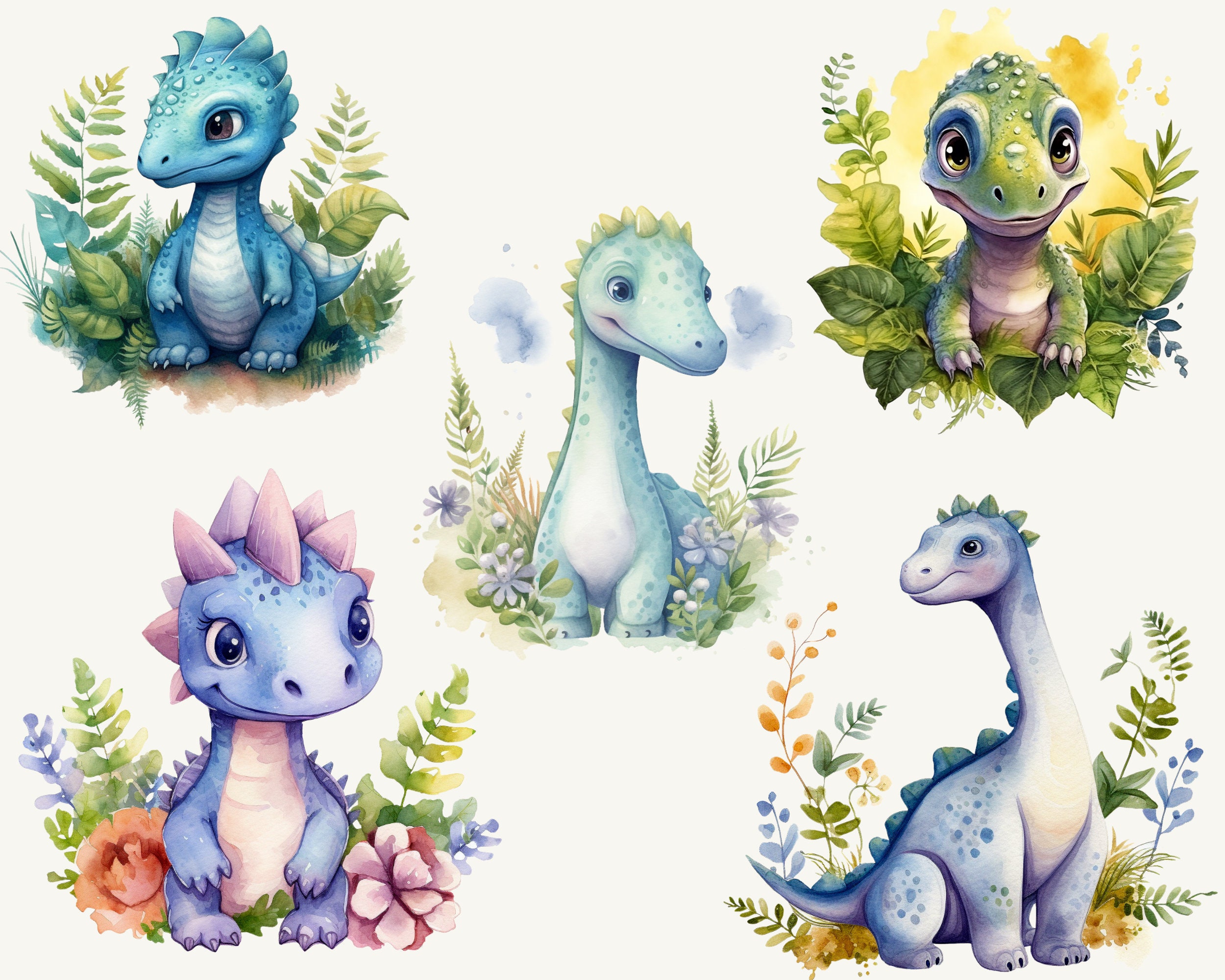 Baby Dinosaurs Clipart Bundle, 10 Pngs, Transparent Background ...