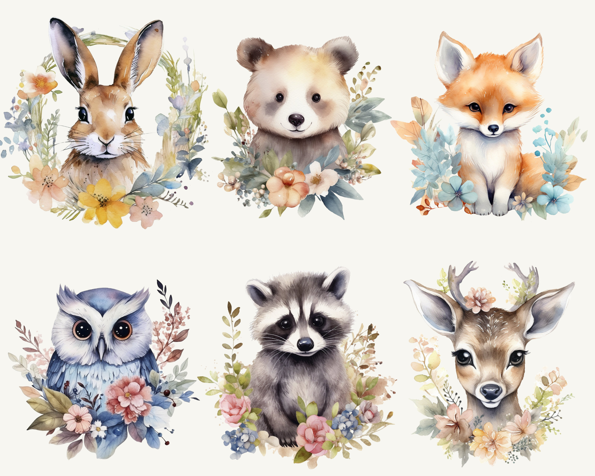Woodland Animals Watercolor Clipart Bundle, 12 Pngs, Transparent ...