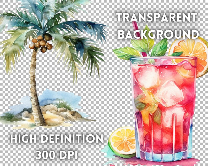 Summer Watercolor Clipart Bundle, 35 Pngs, Beach, Summer Graphics, Clip ...