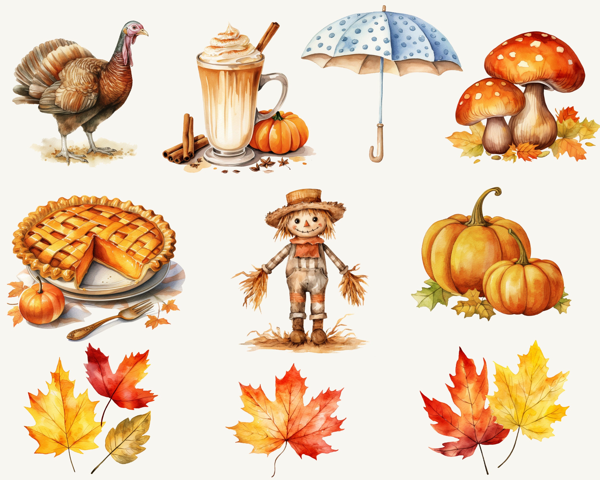Fall Watercolor Clipart Bundle 20 Pngs Autumn Graphics Clip - Etsy