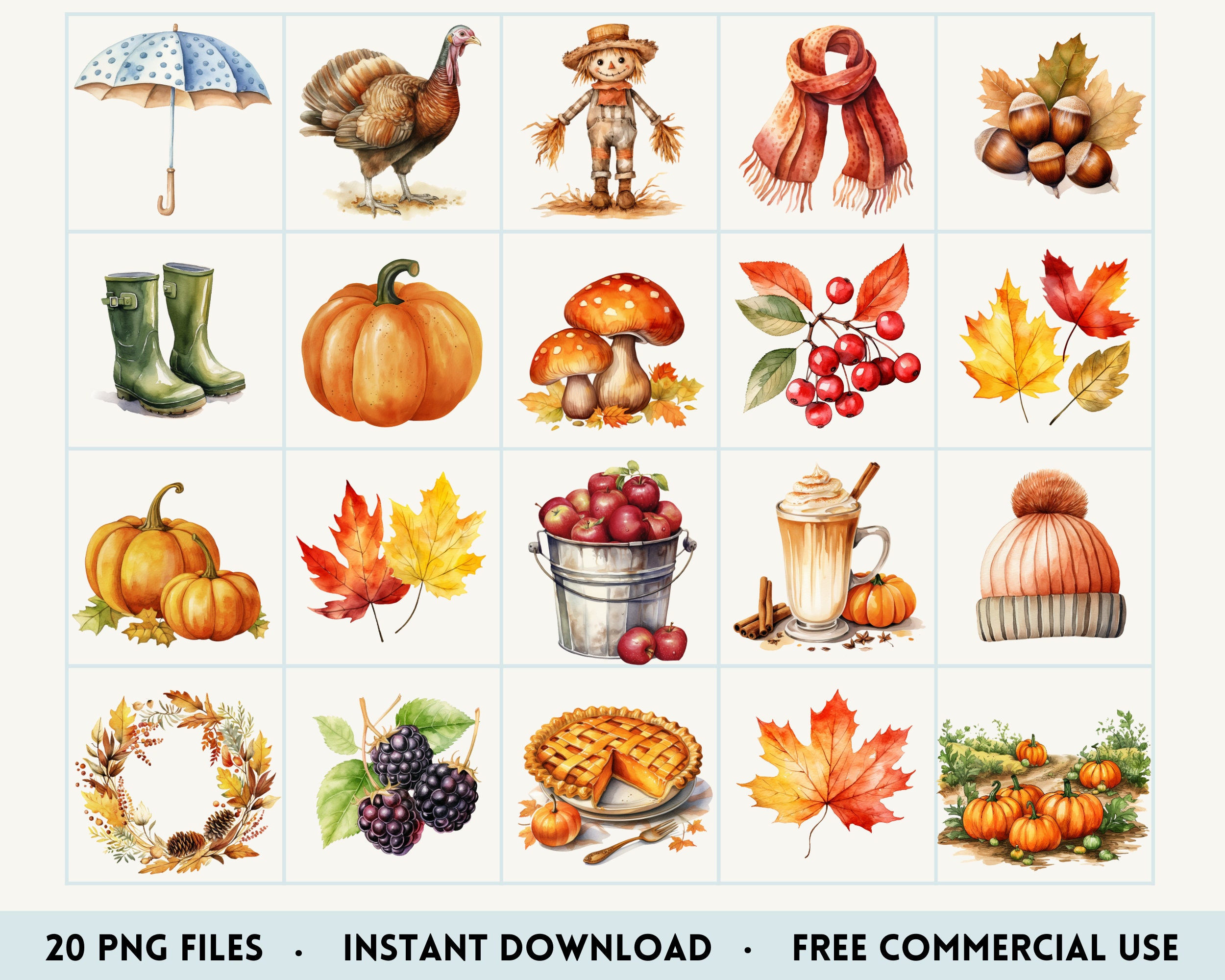 Fall Watercolor Clipart Bundle 20 Pngs Autumn Graphics Clip - Etsy
