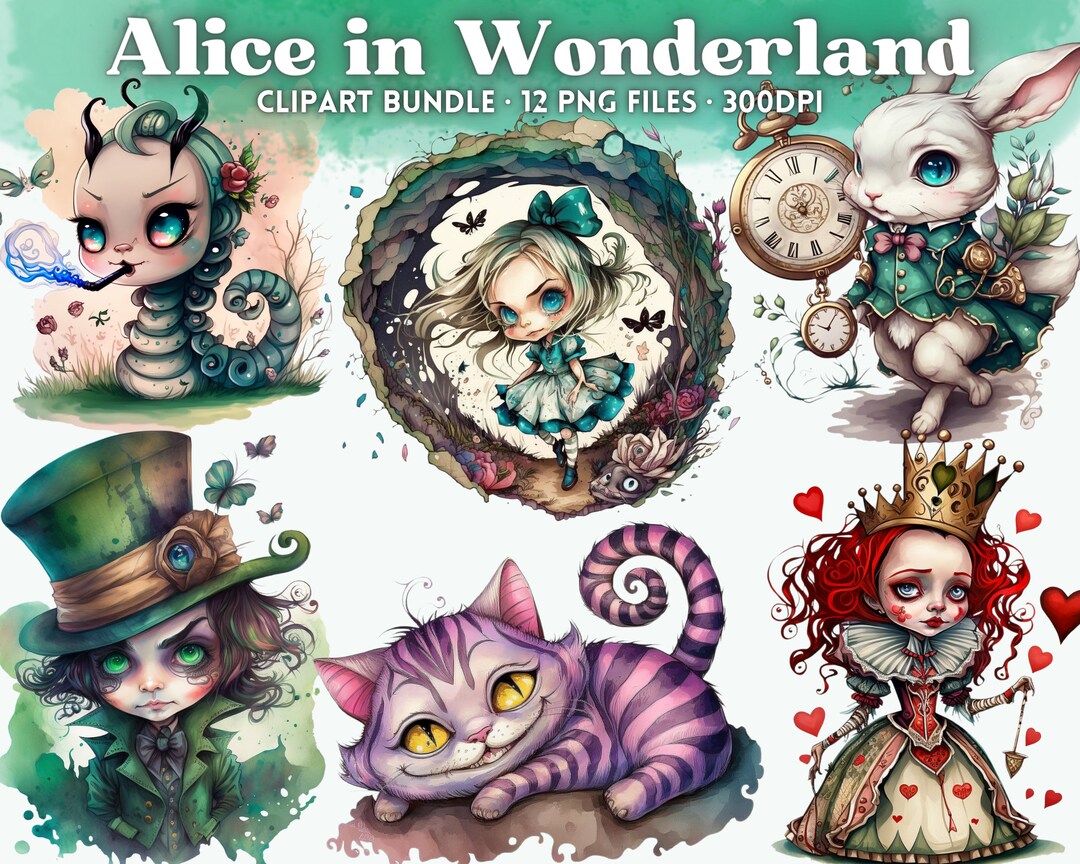 Alice in Wonderland Clipart Bundle, 12 Pngs, Transparent Background ...