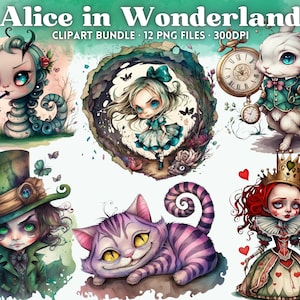 Alice in Wonderland Clipart Bundle, 12 Pngs, Transparent Background ...
