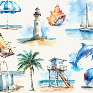 Beach Watercolor Clipart Bundle, 20 Pngs, Beach, Summer Graphics, Clip ...