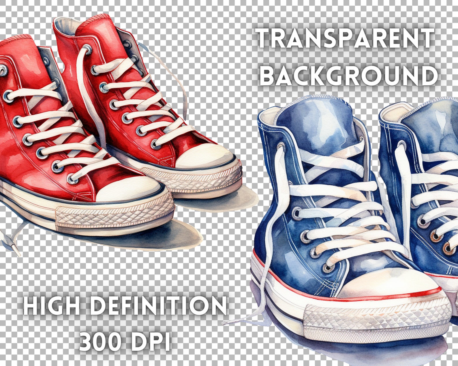 Hightop Sneakers Clipart Bundle, 15 Pngs, Transparent Background ...